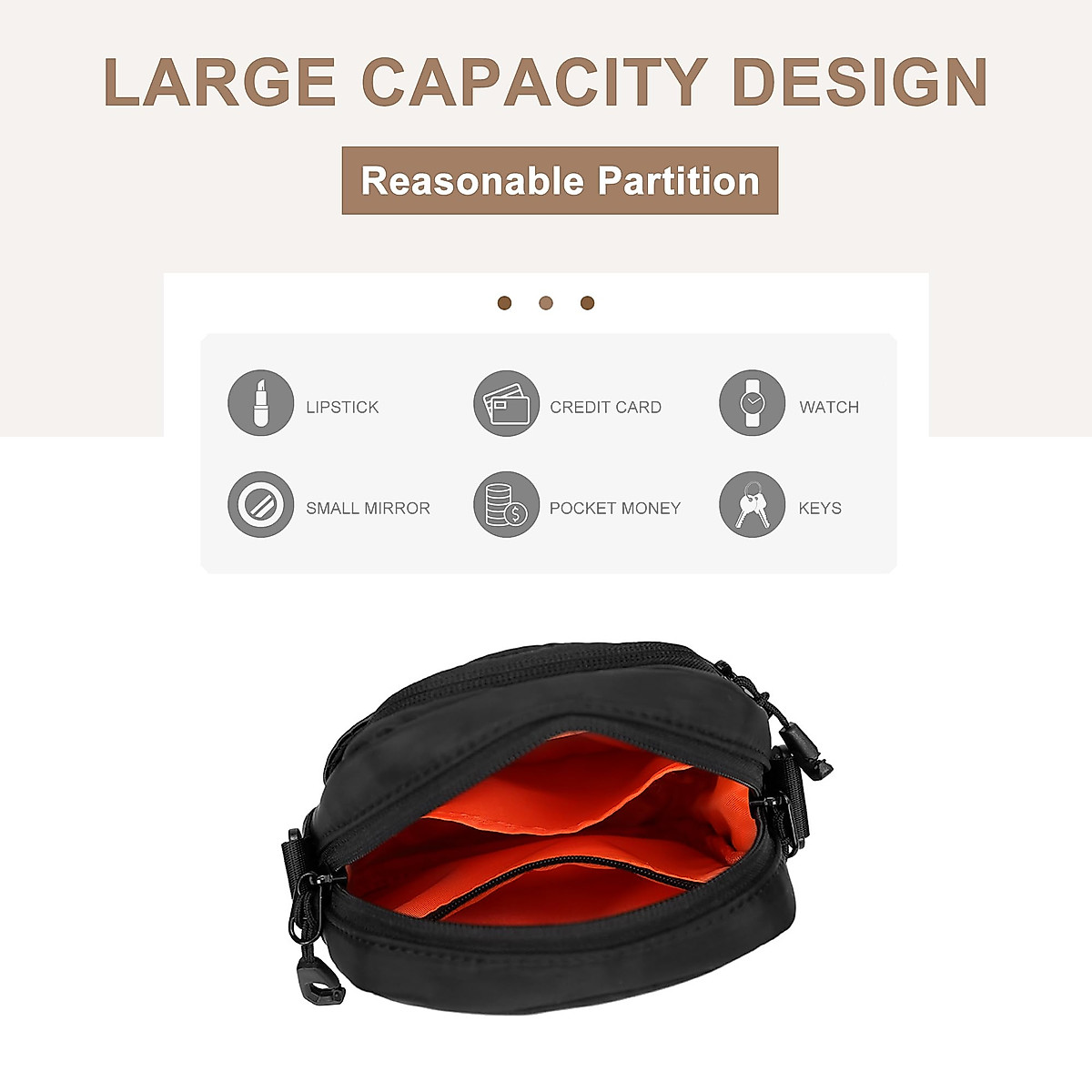 Men's Casual Shoulder Bag Multi-Pocket Oxford Cloth Crossbody Bags Lightweight Small Messenger Bag for Work Commuting (Black)