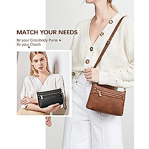 BOSTANTEN Small Purses for Women Crossbody Bags Leather Wristlet Purse with Zipper Pocket Casual Clutch Bag Black