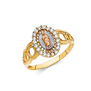 Savlano 18K Gold Plated Yellow White & Rose Tri Color Lady of Guadalupe Virgin Mary with Round Cut Cubic Zirconia Women Religious Ring (8)