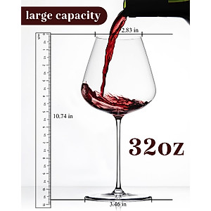 TrophyToast Extra Large 32oz Wine Glasses Set of 4 - Hand Blown Red Wine Glasses With Long Stem - Crystal Giant Burgundy Red Wine Glasses Clearer, Thin, Gift Packaging for Christmas,Wedding,Birthday