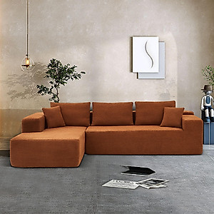 BAMOOLI 104'' Modular Sectional Couch, Modern L-Shape Sectional Sofa with Chaise Lounge, Comfy Lambswool Fabric Corner Sofa Couch, Upholstered 5 Seater Couch for Living Room, Bedroom, Apartment,Orange