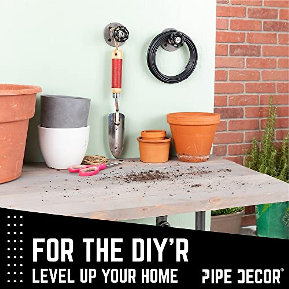 PIPE DECOR Coat Hook Black Industrial Water Spigot Valve Wall Mount with Real Iron Plumbing Flange for Home, Office or Retail Space 2-Pack