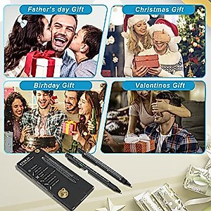 Tools for Men,Cool Gadgets,2 Pack 9 in 1 Multitool Pen Set with LED Light, Touchscreen Stylus, Ruler, Level, Bottle Opener,Flathead, and Ballpoint Pen(Black）