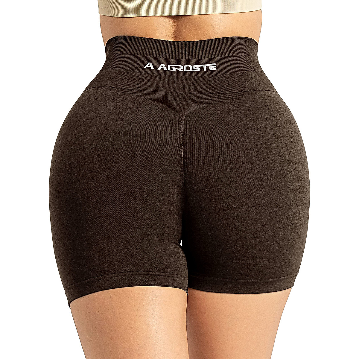 A AGROSTE Women 3.6" Intensify Workout Shorts with Pockets Seamless Scrunch Butt Lifting Gym Shorts High Waist Yoga Shorts