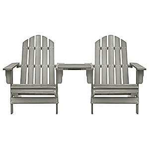 Tidyard Patio Adirondack Chairs with Tea Table Solid Wood Fir Gray Outdoor Fire Pit Chair Wooden Garden Armchair for Porch Pool Lawn Deck Backyard Balcony Outdoor