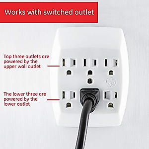 GE 6-Outlet Extender Wall Tap, 5 Pack, Grounded Adapter, Charging Station, 3-Prong, Secure Install, UL Listed, White, 54853