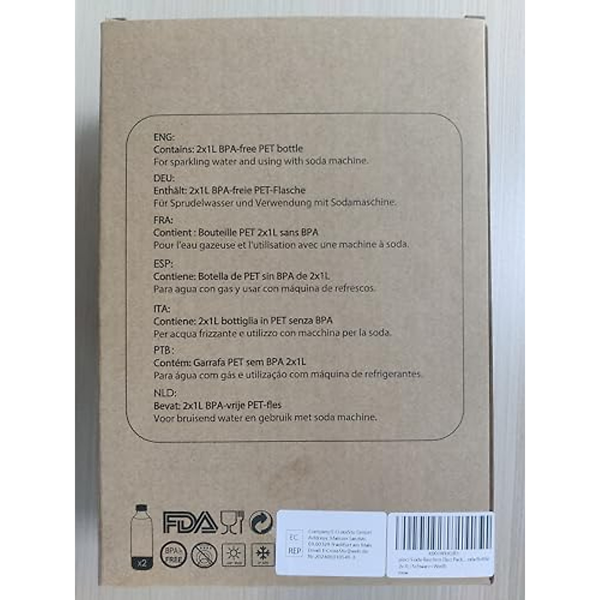 pinci Soda Bottle, Suitable for Carbonated Water and Sparkling Water, BPA Free, Reusable and Filled Food Grade PET Plastic Made Soda Water Bottle (2 Pack, 1 Liter)