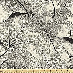 Ambesonne Botany Fabric by The Yard, Detailed Skeleton of Leaves Autumnal Romantic Pattern, Decorative Fabric for Upholstery and Home Accents, 1 Yard, Ivory Taupe Grey