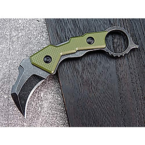 Ccanku C1695 Fixed Blade Knife, D2 Steel G10 Handle Outdoor Survival EDC Knife for Outdoor Survival,Fixed Blade Claw Knife with K Sheath (Army green)