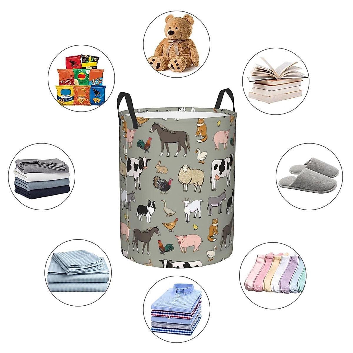 oacyit Laundry Basket Farm Animals Laundry Hamper Waterproof Idea Hampers for Laundry,Large Collapsible Laundry Baskets with Handle Suitable for Bedroom Bathroom Utility Room Kitchen, Medium