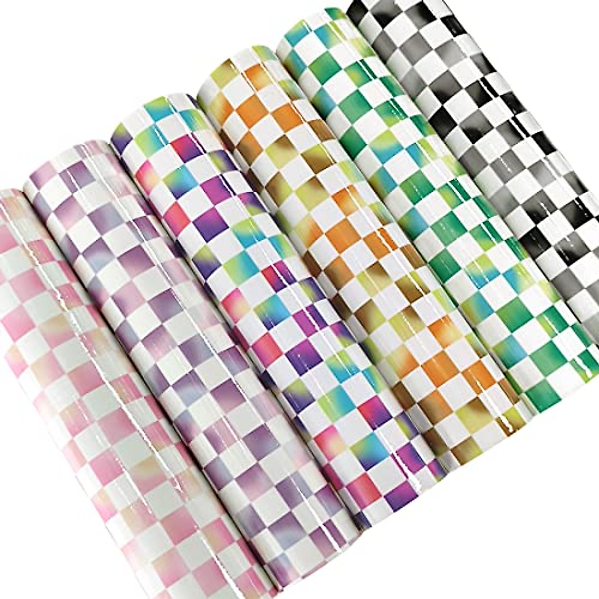 6 Pcs 8x12 inch Printed Faux Leather Sheets, Colorful Plaid Pattern Synthetic Crafts Fabric for Hair Bows Earrings Making Crafts Projects (Mirror)