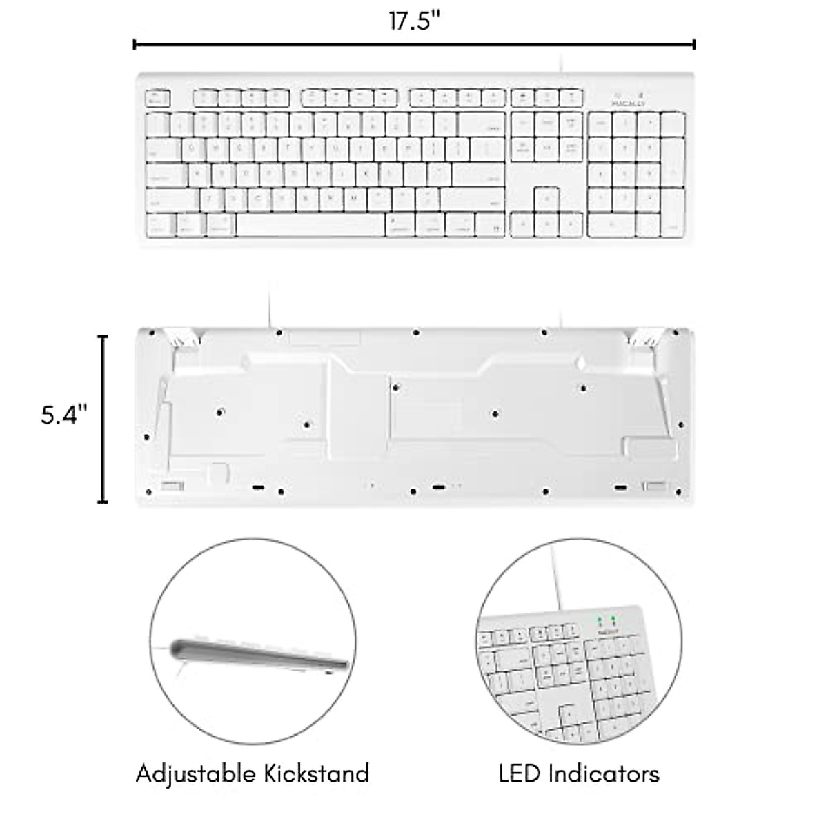 Macally Full-Size USB Wired Keyboard for Mac Mini/Pro, iMac Desktop Computer, MacBook Pro/Air Desktop w/ 16 Compatible Apple Keyboard with Numeric Keypad, Rubber Domed Keycaps - Spill Proof
