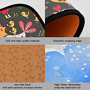 2 Piece Kitchen Rugs and Mats, Cute Rooster Chicken Cushioned Kitchen Mat Anti-Fatigue Comfort Floor Mat Non Slip Kitchen Rug Standing Mats for Kitchen, Sink, Bathroom, Laundry(20x47 Inch+20x28 Inch)