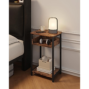 KJGKK Side Table, 25 inch High End Table, Small Bedside Table for Living Room, Bedroom and Office, Rustic Brown & Black