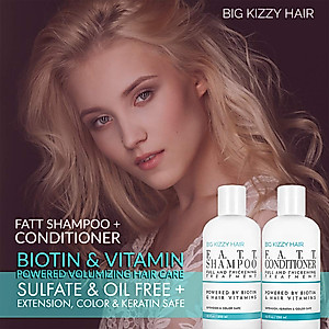 Big Kizzy F.A.T.T. Thickening Biotin Shampoo - Formulated for Extensions + Thin Hair - Sulfate & Paraben Free - Keratin & Color Safe Volumizing Shampoo, 8.5oz