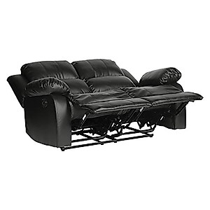 Lexicon Humphreys Loveseat Recliner - Soft Faux Leather Double Reclining Sofa, Manual Pull Tab, Wall Hugger, High-Density Foam, Solid Wood Frame, Easy Assembly, 62.5" W, Living Room, RV - Black