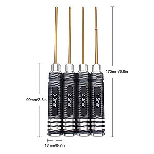 HRB 4pcs 1.5mm 2.0mm 2.5mm 3.0mm Hex Screw Driver Set RC Hex Driver Set Titanium Hexagon Screwdriver Wrench RC Tool Kit for Multi-Axis FPV Racing Drone RC Quadcopter Helicopter Car Models