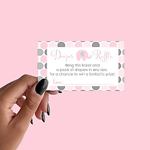 Paper Clever Party Pink Elephant Diaper Raffle Tickets for Baby Shower Games, Invitation Insert Cards, 2x3.5, 25 Pack