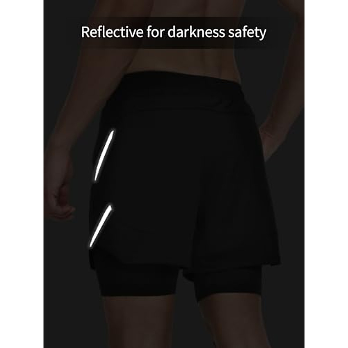 ARSUXEO Men's 2 in 1 Active Running Shorts with 2 Zipper Pockets B191 Black Size Medium