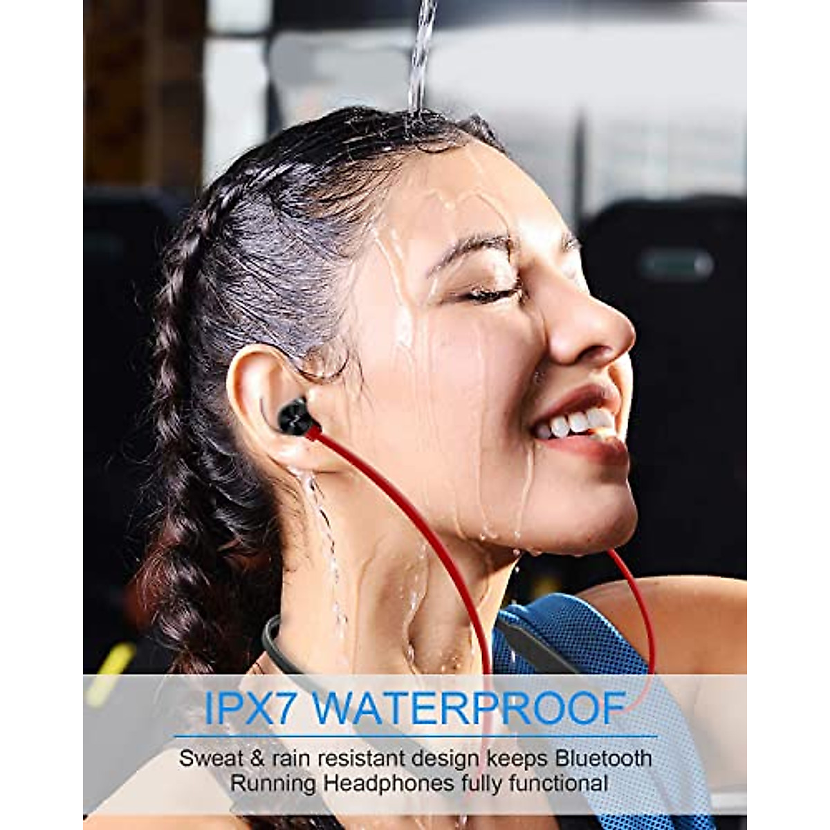 NANAMI Bluetooth Earbuds, 5.0 Bluetooth Wireless Headphones, IPX7 Waterproof, in-Ear Earphones with Mic, Noise Cancelling Headsets, Magnetic Neckband, 15 Hours Playtime for Gym, Sports (Red with Red)