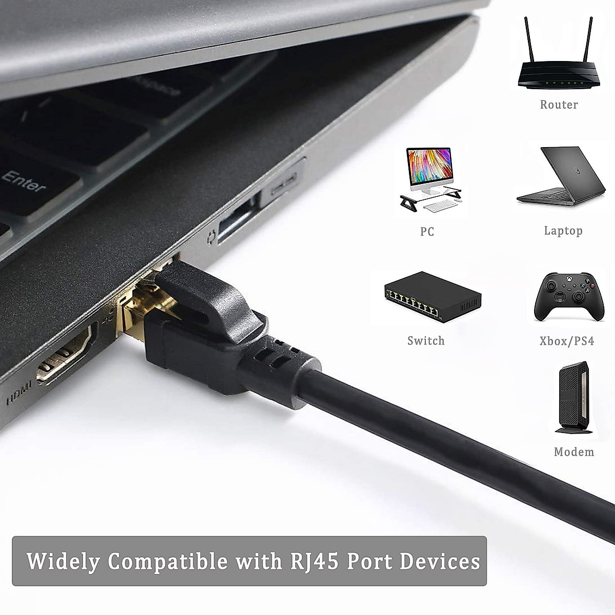 UVOOI Cat8 Ethernet Cable 1FT 2-Pack, High Speed Ethernet Cable Cat 8 SFTP Internet Network Patch Cord Short Cable 40Gbps 2000Mhz for Patch Panel, Home Network, Cable Management, Router, Modem