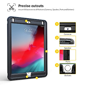 ProCase Rugged Heavy Duty Case for iPad 9.7 2018 iPad 6th Gen / 2017 iPad 5th Gen, iPad Pro 9.7 Case, iPad Air 1/2 Case, Shockproof Cover with Handle and Rotating Kickstand for iPad 9.8 Black