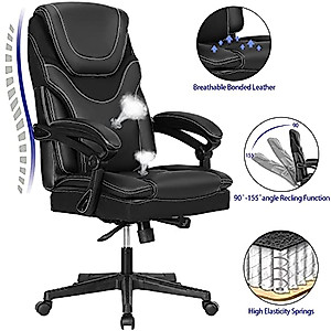 KCREAM Office Chair Back Support, Ergonomic Desk Chair Computer Chair PU Leather Chair Swivel Chair Armrests with Thick Padded Seat Managerial & Executive Chairs(9109-black)