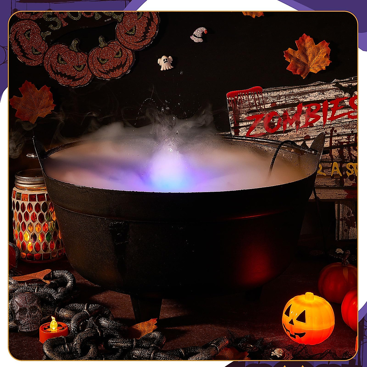 Wettarn 14 Inches Black Plastic Witch Cauldron Mist Maker Fogger Kettle Planter Trick or Treat Bucket for Halloween Party Prop Home Outdoor Decorations
