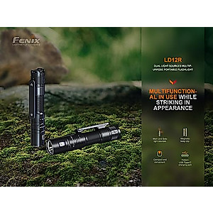 Fenix LD12R EDC Flashlight, 600 Lumen USB-C Rechargeable, AA Compatible, Main and Side Dual LEDs Work Light with Magnetic Clip and Lumentac AA Organizer