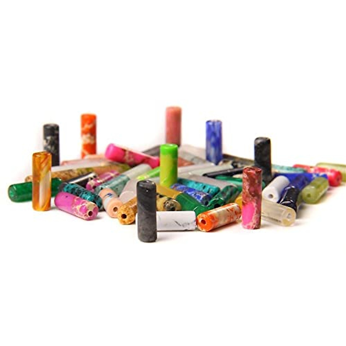 4x13mm Natural Green Point Jade Stone Tube Shaped Gemstone Manual Cylindrical Loose Beads for DIY Bracelets Earring Jewelry Making