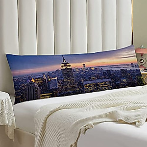 AIRMARK Body Pillow Cover,New York City Skyline with Skyscrapers at Sunset Printed Long Pillow Cases Protector with Zipper Decor Soft Large Covers Cushion for Beding,Couch,Sofa,Home Gift 20"x54"