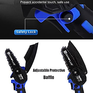Mini Chainsaw Cordless 4-Inch One-Hand Electric Small Chain Saw, 2 Pack 1500mAh Batteries, Brushless Motor, Safe Lock, Rotating Baffle, Goggles, Storage Case for Garden Trimming Wood Cutting