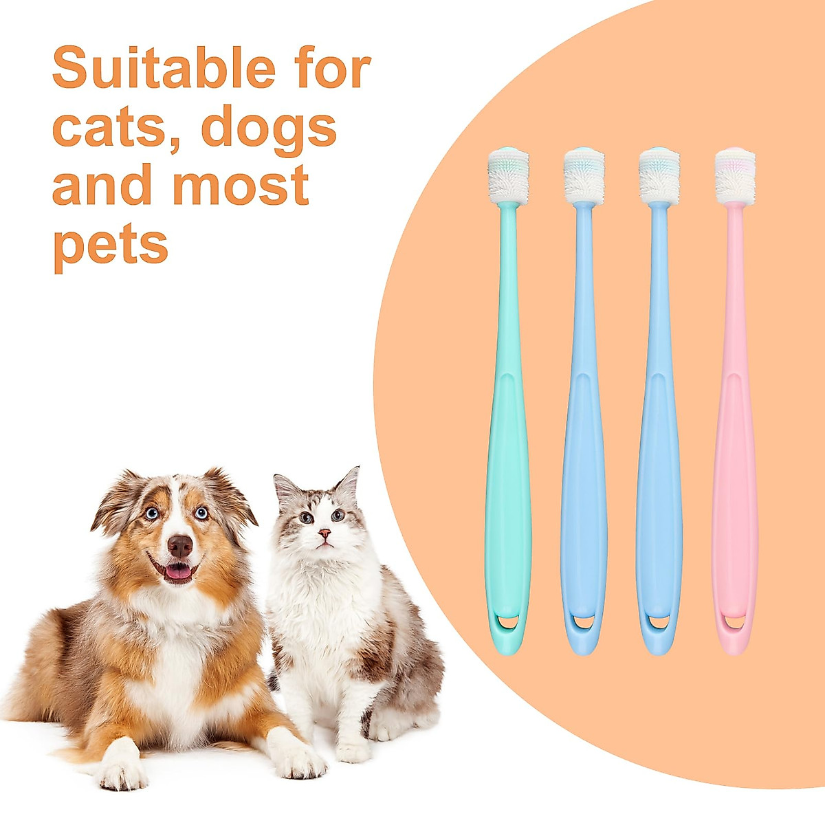 4 Pack Dog Cat Toothbrush Silicone 360 Degree Pet Tooth Brush Small Puppy Kitten Toothbrushes Soft Bristles Head Prevent Bad Breath Dental Care Plaque Off Teeth Deep Clean Kit for Dogs Cleaning Mouth