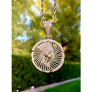 Men Women 14k White Gold Pl Ankh Cross Diamond Ankh Egypt Queen Nefertiti, Egyptian Eye of Horus in Pyramid Pendant Charm Pendant, Stainless Steel Real 2.5 mm Rope Chain, Iced Pendant (24)