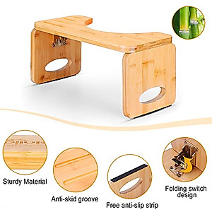 Beinilai Toilet Stool, Foldable Toilet Stool Squat Adult for Bathroom, Bamboo Poop Stool for Adult, 8 Inches Squatting Bathroom Potty Stool with 2 Packs Anti-Slip Strip（Natural Color）