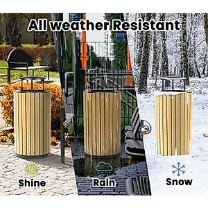 Alpine 32 Gallon Commercial Outdoor Trash Can - Heavy Duty Garbage Can Outdoor, Industrial Trash Can with Plastic Panels for Patio, Parks, Trails & Resorts (Rain Bonnet Lid - Cedar)