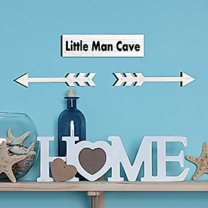 3 Pieces Little Man Cave Wood Sign Decor Toddler Boys Room Wood Wall Art Sign 15 x 4 x 0.2 Rustic Boys Nursery Wall Sign Decor Farmhouse Wooden Arrow Sign for Baby Home Bedroom Living Room (White)