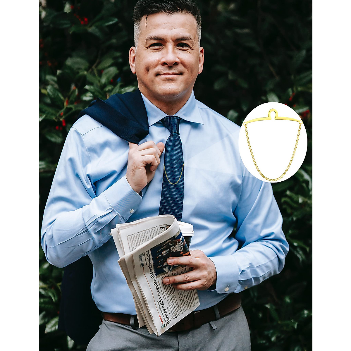 Tornito 9Pcs Tie Clips Tie Ring for Men Square CZ Tie Tacks Clutch with Chain Necktie Silver Black Gold Tie Clips Link Chain for Wedding Meeting Business Anniversary Tie Pin Clips