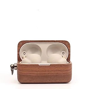 Handmade Nature Wooden Genuine Real Wood Protective Case Cover with Carabiner Compatible with Sony WF-1000XM4(Walnut)