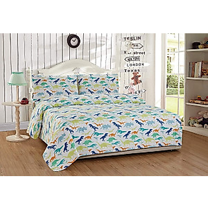 Fancy Linen Sheet Set for Boys/Girls/Teens Kids Dinosaur Dino World Vintage Green White Orange Blue New (Full)