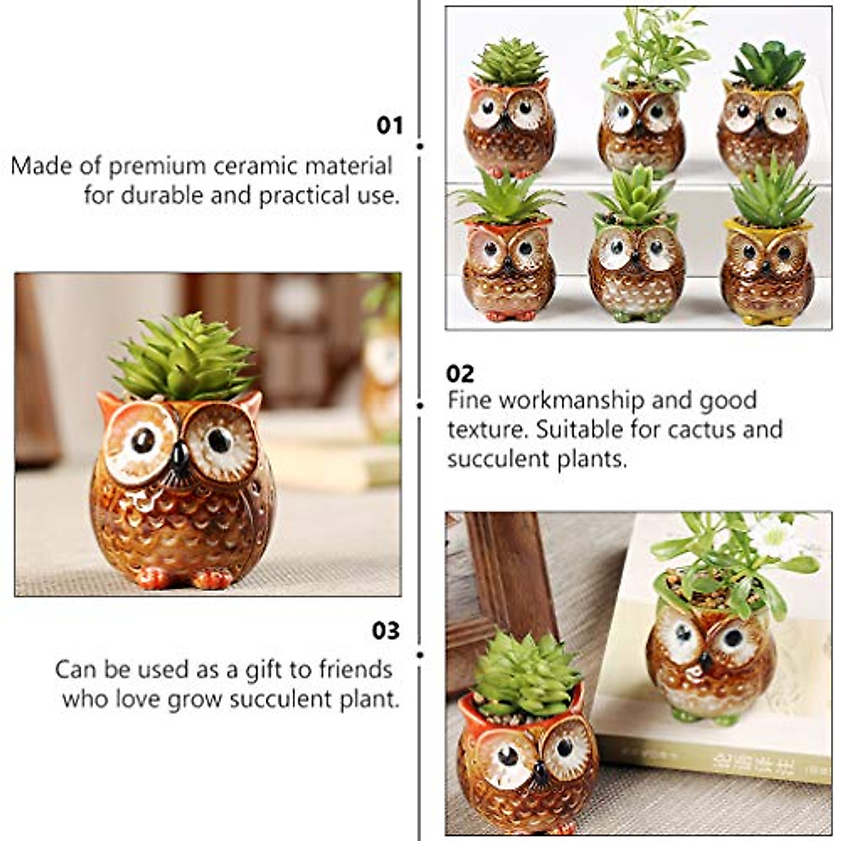 Cabilock 6 Pcs Owl Flower Pot Owl Ceramic Succulent Planter Pots Window Planter Mini Flower Planter Mini Succulent Pot Window Flower Pot Bonsai Pot Succulent Vase Indoor Ceramics Animal