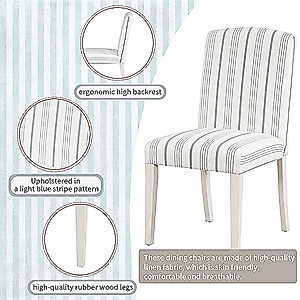 FIQHOME 5 Pieces Set, Round Solid Wood Legs and 4 Striped Fabric Upholstered Chairs, Dining Table for Small Spaces, Apartment,White