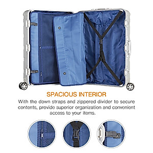 Bamboo Wolf 24-inch Aluminum-Magnesium Alloy Carry-on Luggage Hardside Suitcase, Built-In TSA Lock, Zipperless Fashion with Spinner Wheels for Travel / Business, Silver