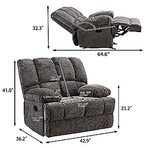 Dreamsir Oversized Rocker Recliner Chair, Manual Recliner Single Sofa Couch, Soft Fabric Overstuffed Rocking Chair for Living Room, Theater Seating for Big Man, Limestone Grey