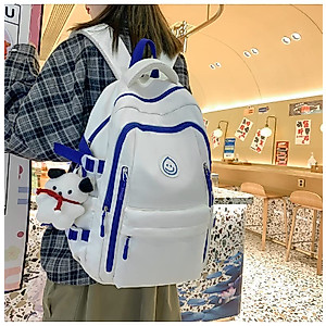KFTHKOR Kawaii Backpack,Girl Backpack With,Junior Backpack,Middle School Student Schoolbag (White Blue)