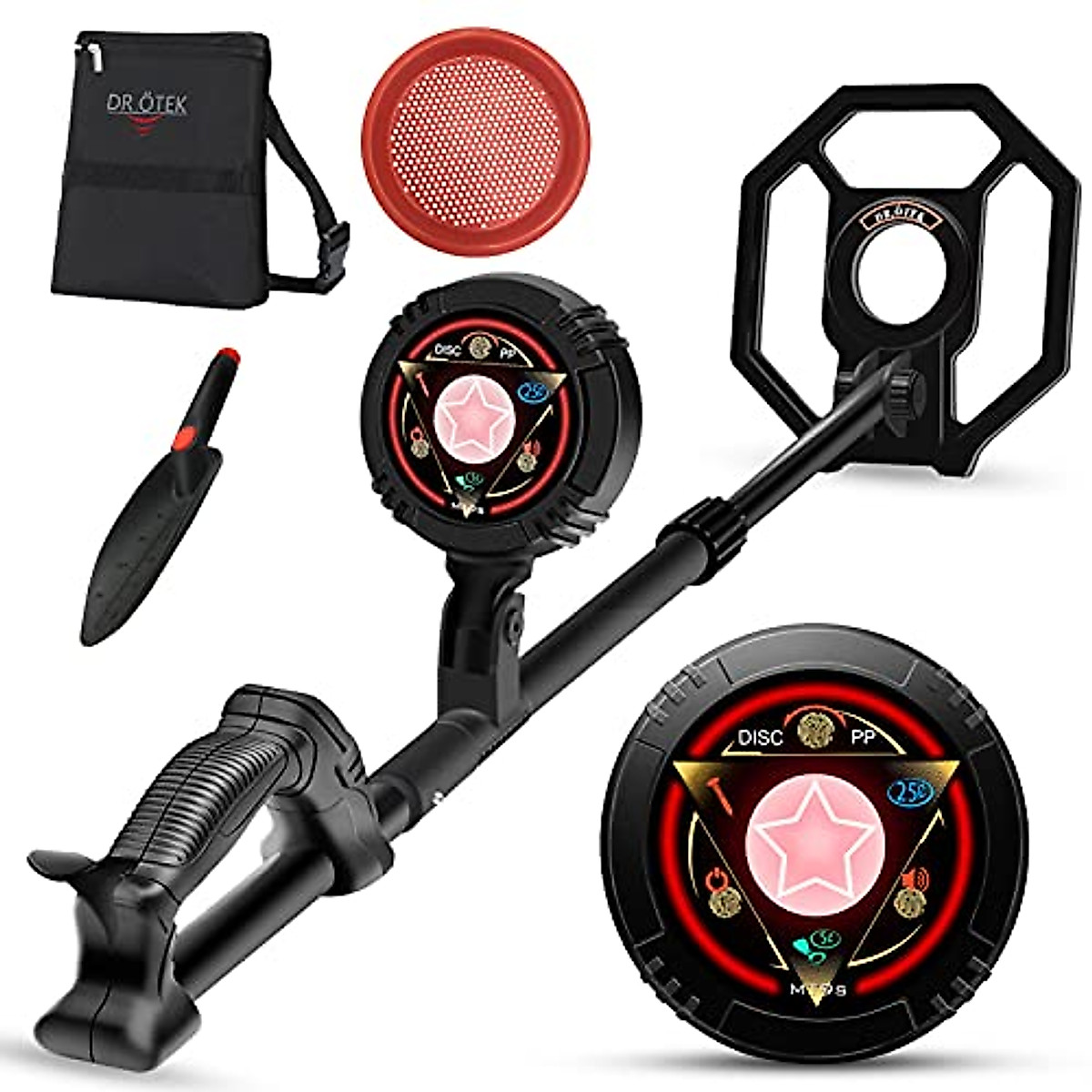 DR.ÖTEK Metal Detector for Kids, 8.3 Inch Waterproof Junior Metal Detector with Innovative Search Coil, Exclusive DIC/Pinpoint Mode, Touch Screen, Adjustable Stem, LED Display & Buzzer, Easy to Use