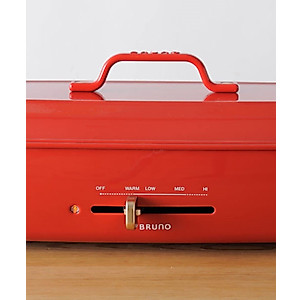 BRUNO Hot Plate Grande Size + Ceramic Coat Partition Pot + Grande For The Grill Plate + Grande Recipe Book 4-Piece Set Red