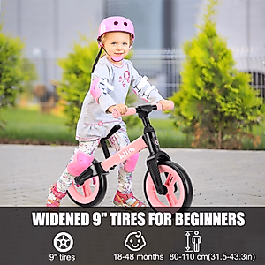 JOLLITO Toddler Balance Bike for 18 Months, 2, 3, 4 Years Old Girl Boy, Adjustable Seat and Handlebar, 9 Inch Wheel, Aluminium Frame, Best Gifτ for Beginners