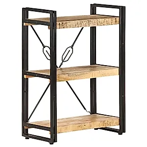 3-Tier Bookcase,Industrial Shops Shelf,Display Shelves for Collectibles,Open Shelving Unit,Bathroom Storage Rack,Use in Living Room, Bathroom and Plants,Balcony, 23.6"x11.8"x31.5" Solid Mango Wood