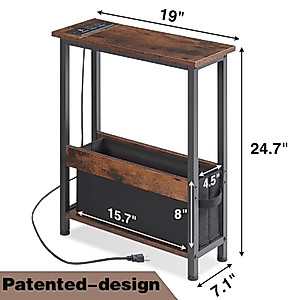 Slim Charging End Table with Storage - For Small Spaces and Bedroom